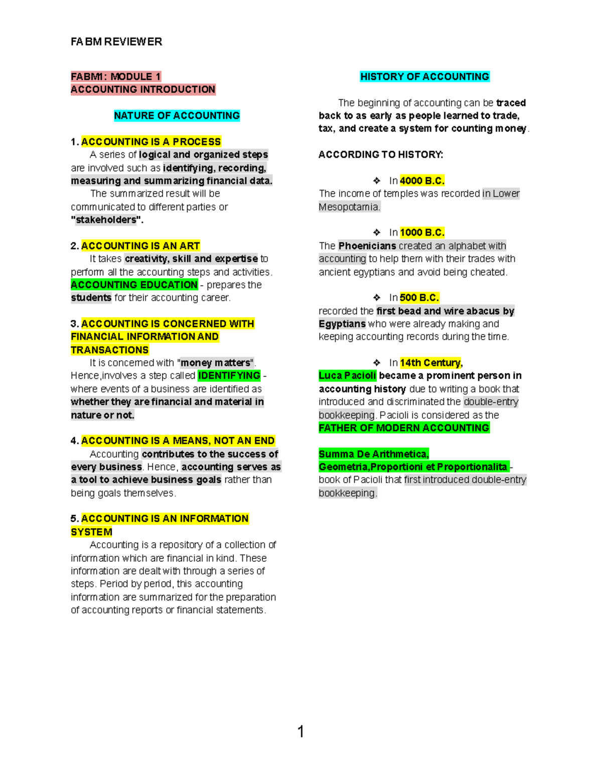 FABM1: Final Exam Notes on Basic Accounting Principles and History ...