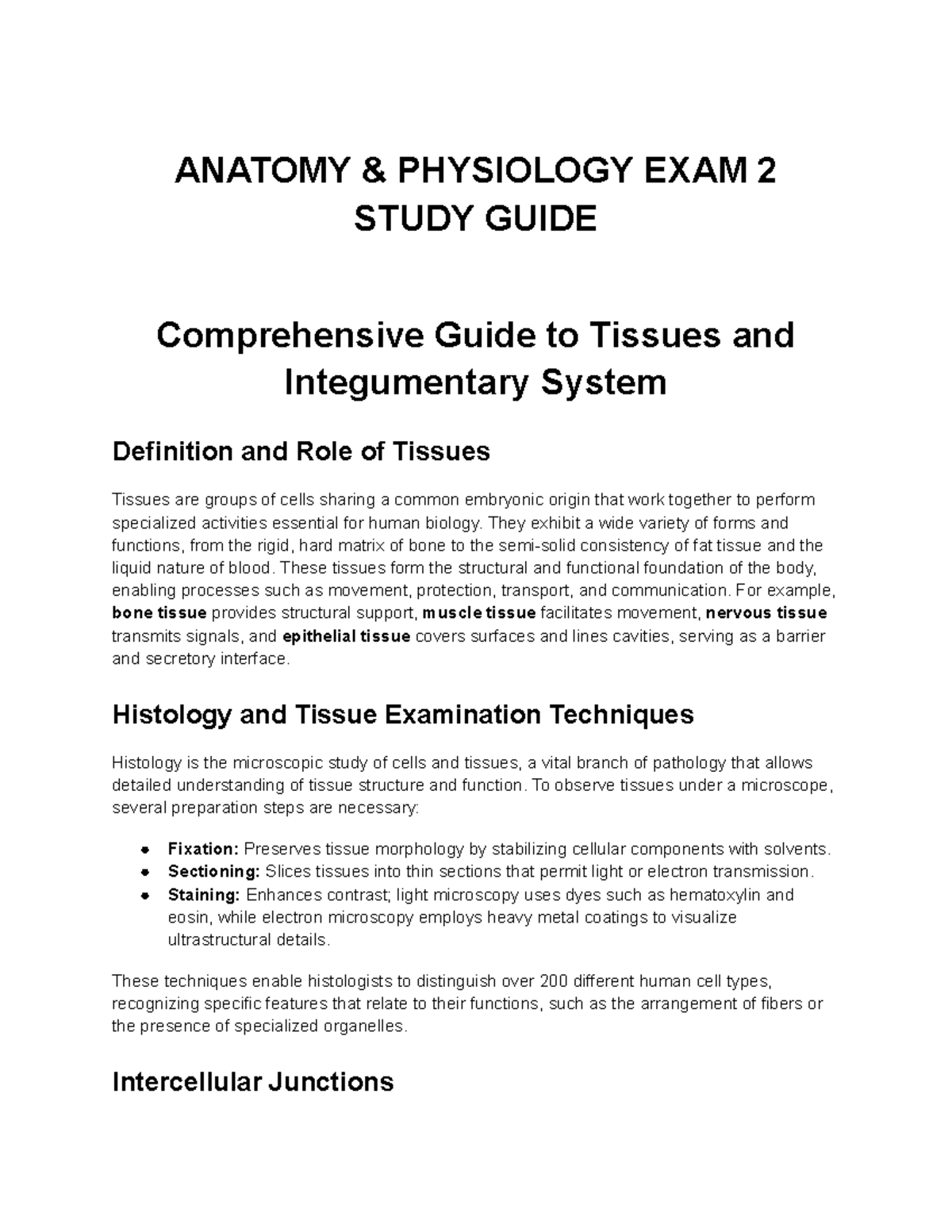 ANATOMY & PHYSIOLOGY EXAM 2 STUDY GUIDE: Tissues & Integumentary System ...