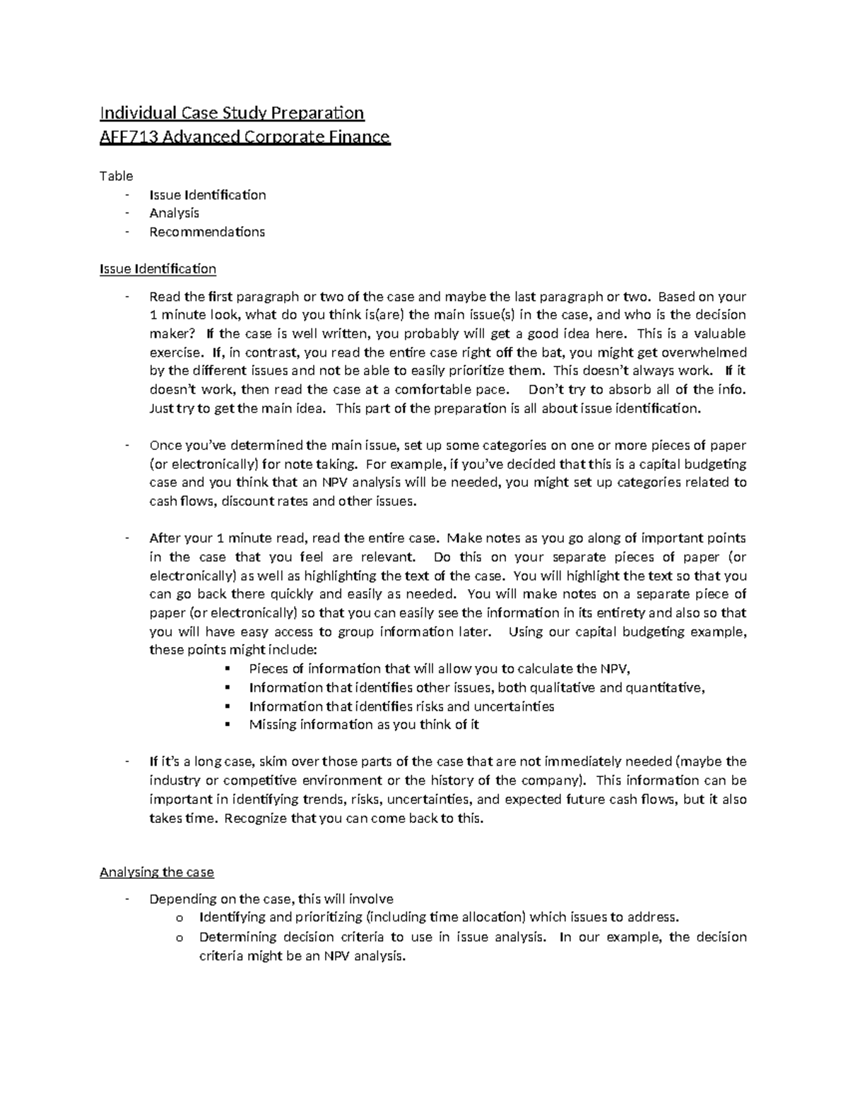 Individual Case Study Prep: Issue Identification & Analysis AFF713 ...