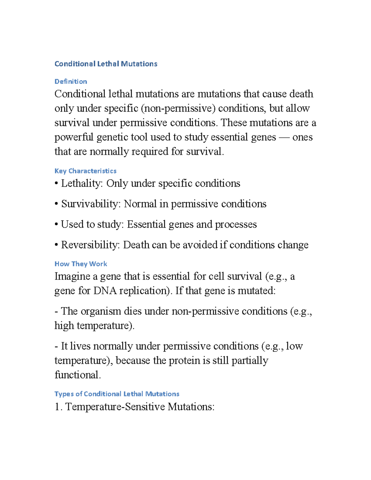 Conditional Lethal Mutations: Definition and Applications in Genetics ...