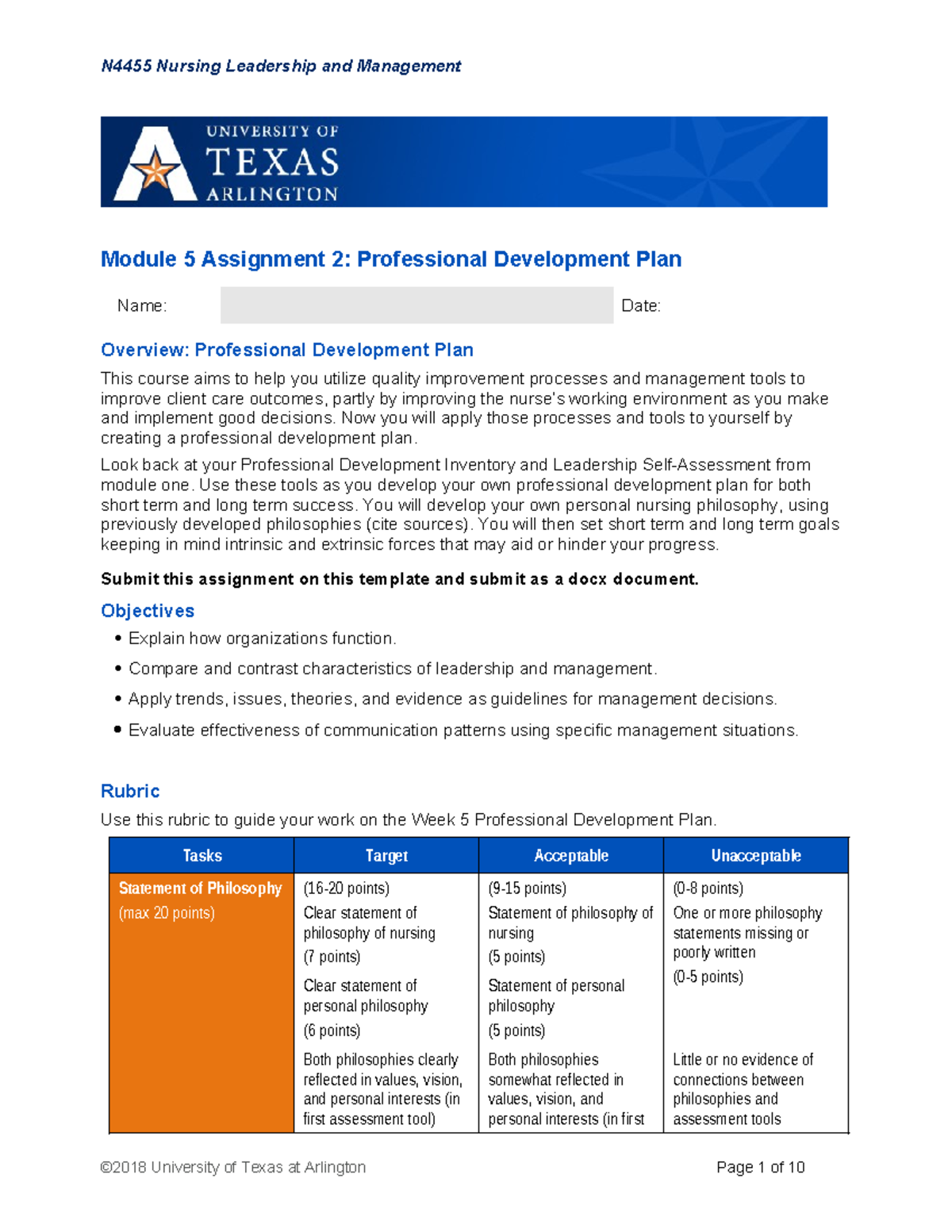 N4455 Leadership Module 5: Professional Development Plan Assignment - Studocu