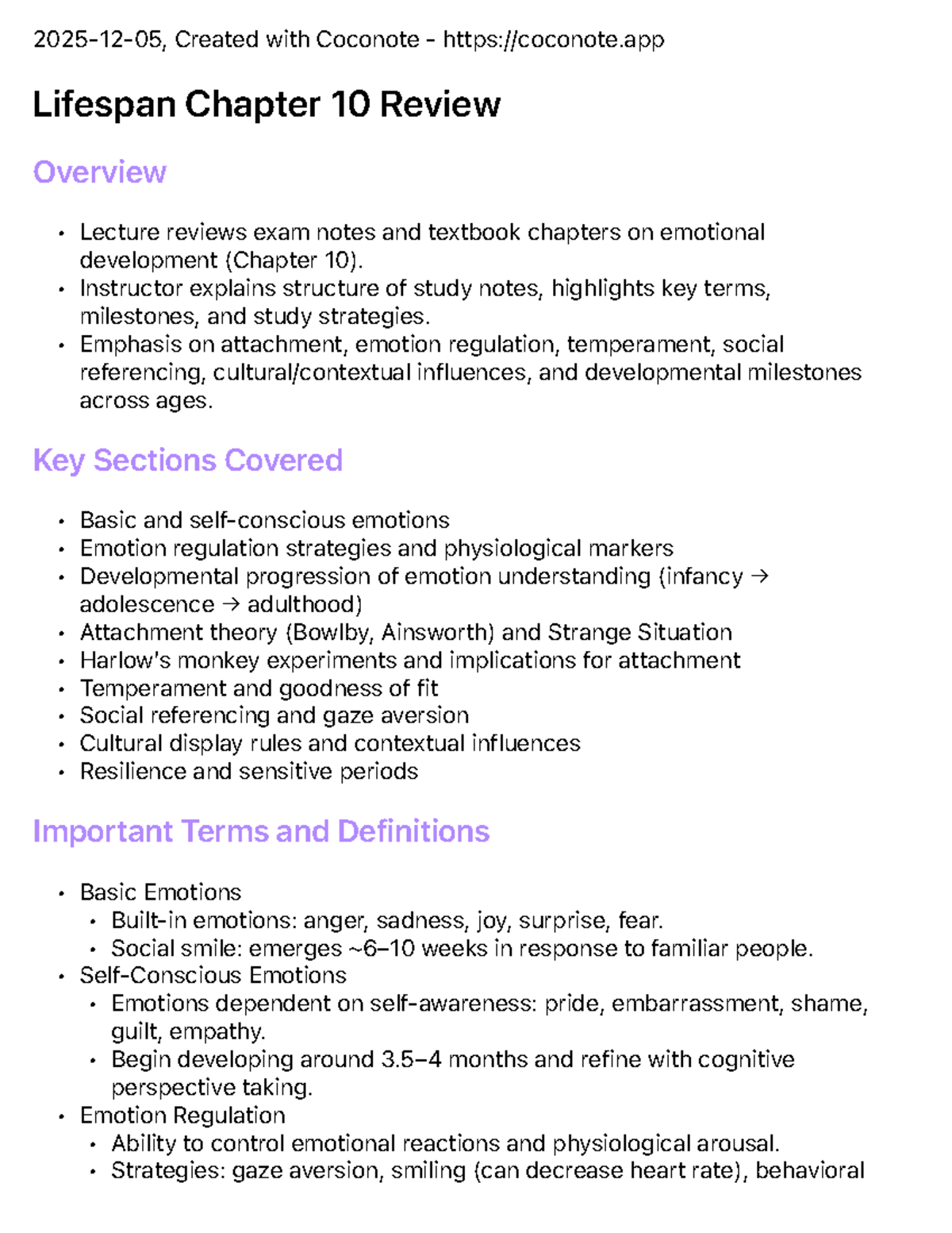 Lifespan Development (PSY 101) Chapter 10 Review: Emotional Growth ...
