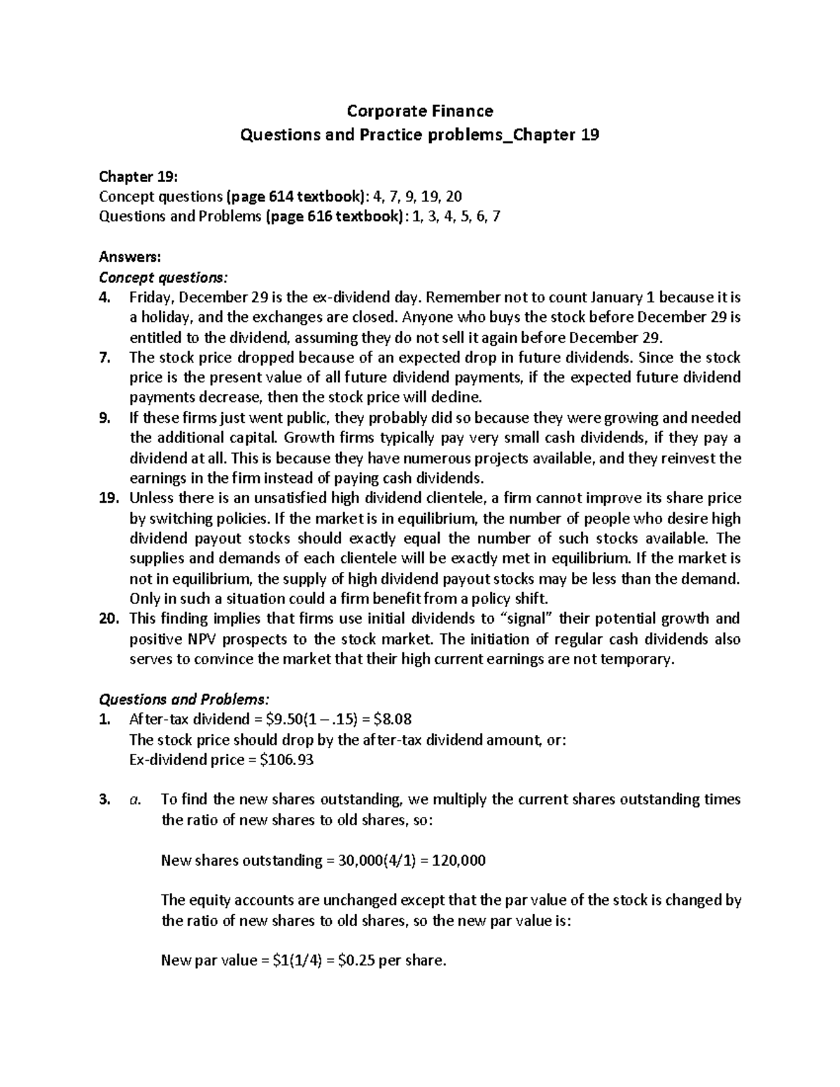 Corporate Finance CF 301 Practice Problems & Answers - Chapter 19 - Studocu