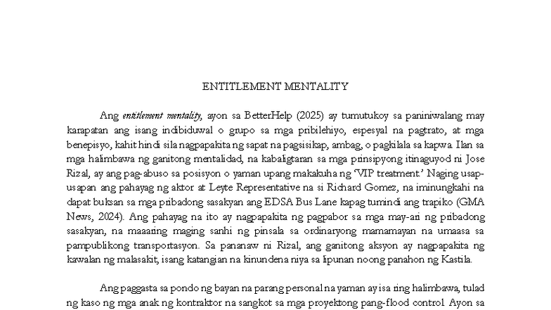 GNED09 - Entitlement Mentality: Pagsusuri sa mga Prinsipyo ni Rizal ...