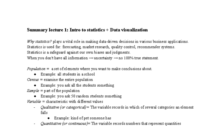 Statistics for Business: Lecture Summaries and Key Concepts - Studeersnel
