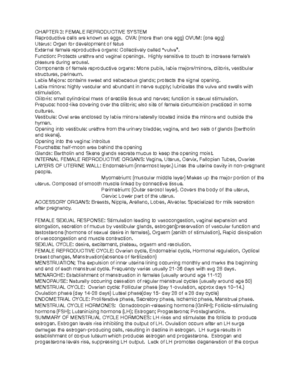 CHAPTER 3: FEMALE REPRODUCTIVE SYSTEM - Key Concepts and Functions ...