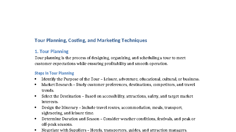 Tour Planning, Costing & Marketing Techniques 1: A Comprehensive Guide ...