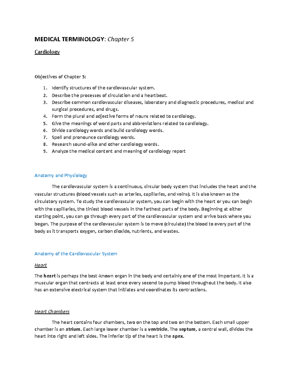 MED TERM Chapter 5: Cardiology Lecture Notes & Study Guide - Studocu