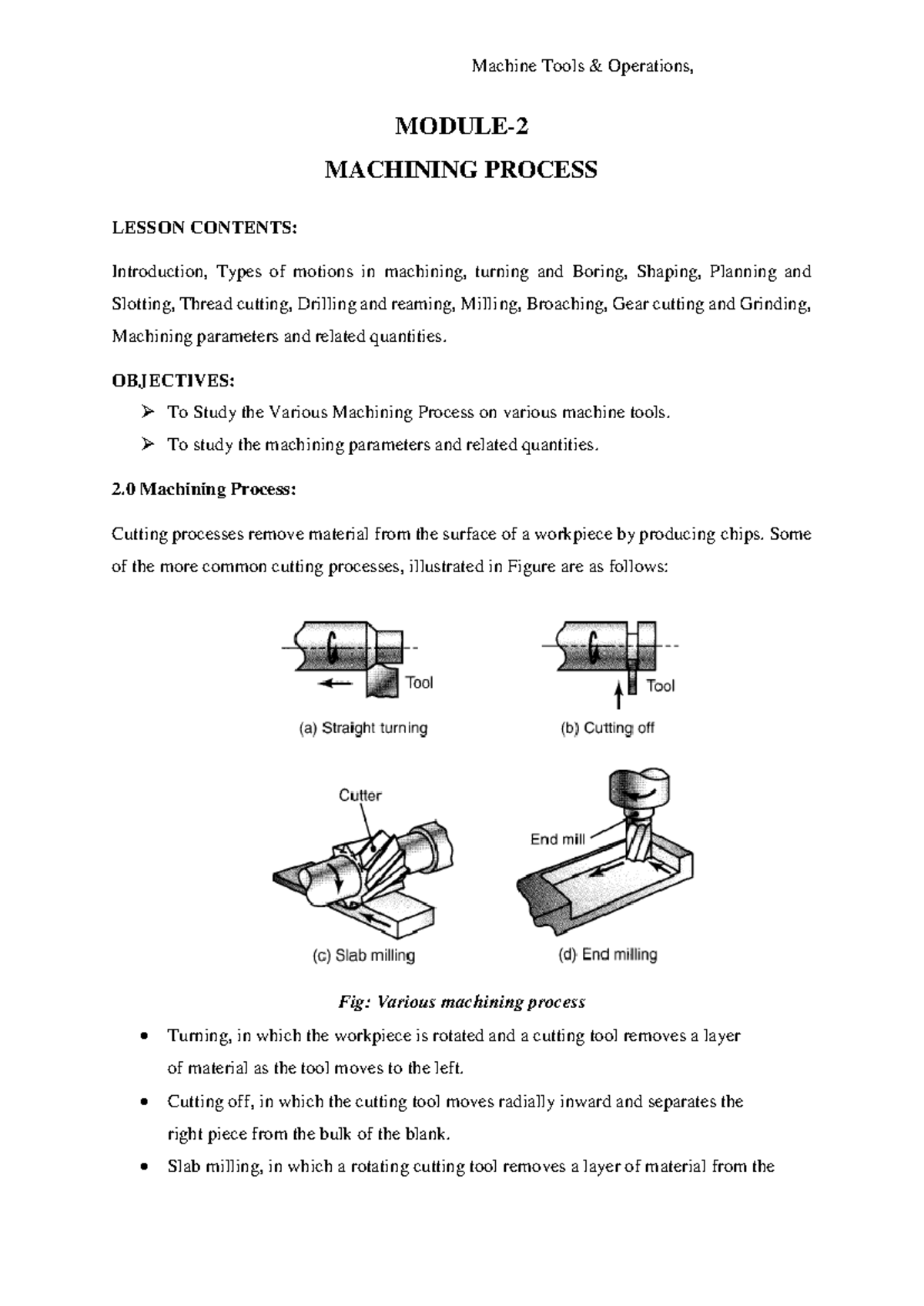 Machining Process - NOTES - MODULE- MACHINING PROCESS LESSON CONTENTS ...