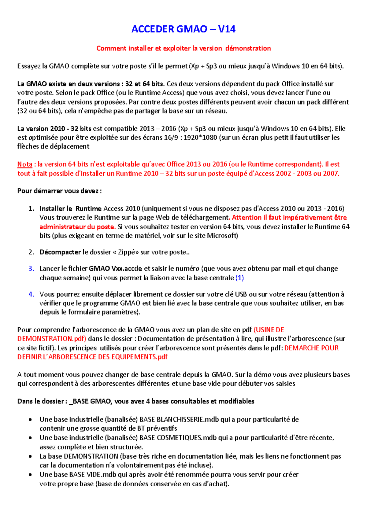 ACCEDER GMAO V14: Guide d'Installation et d'Exploitation Démo - Studocu