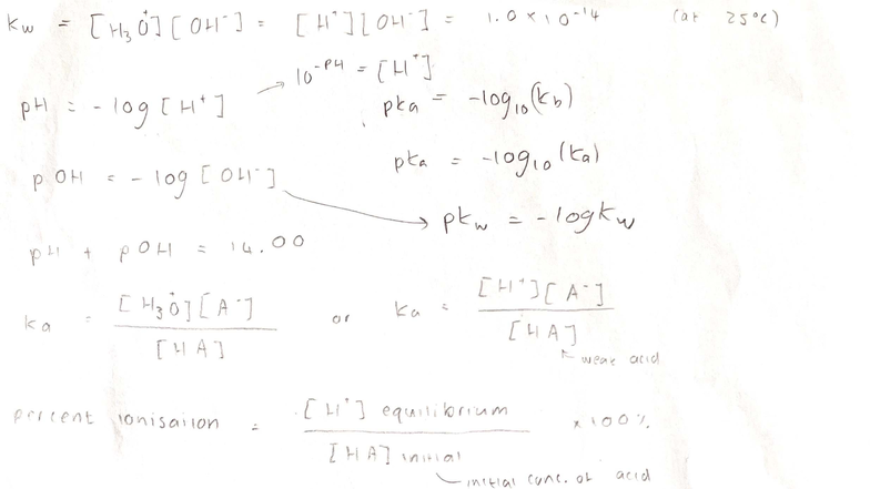 Chemistry Formula Sheet: Kw, pH, pKa, and Equilibrium Constants - Studocu