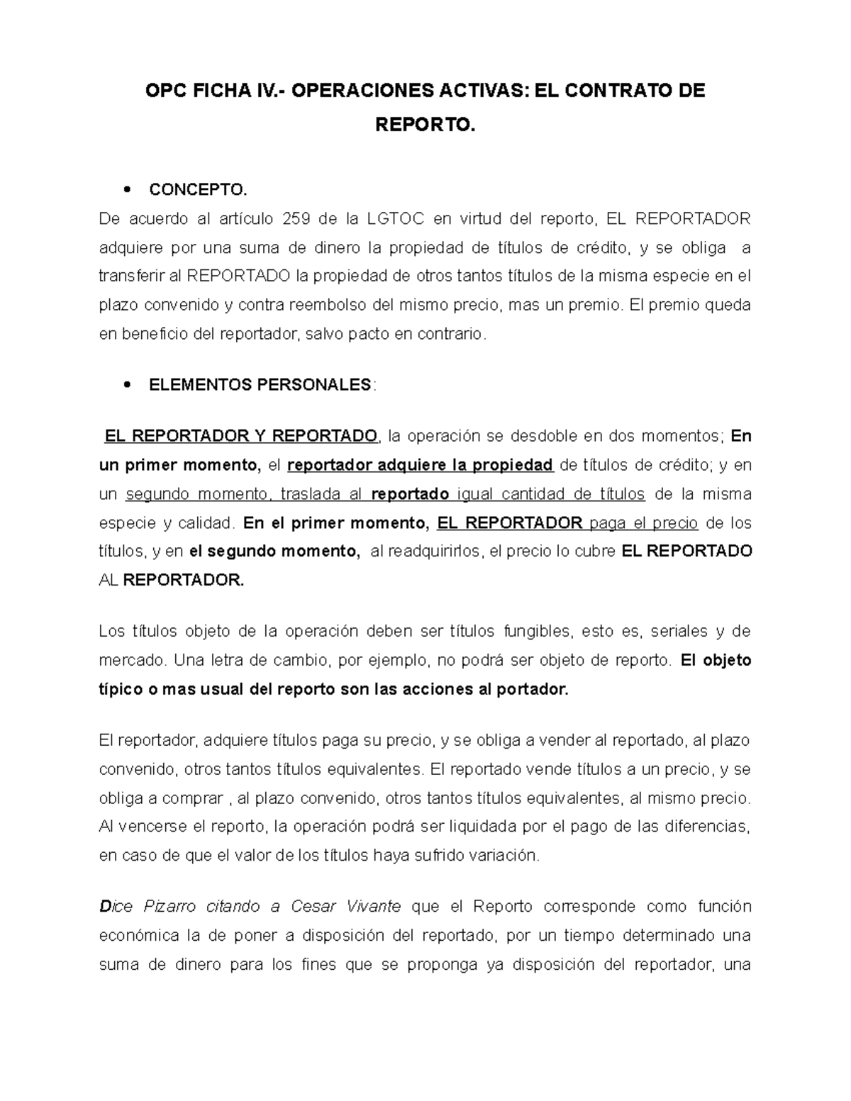 Operaciones de Reporto: Conceptos y Características (OPC FICHA IV ...