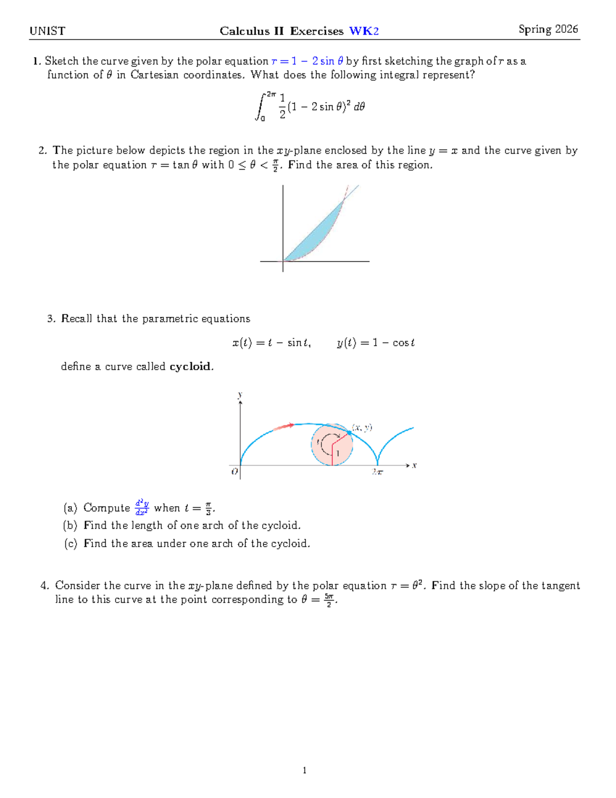UNIST Calculus II Exercises WK2 Spring 2026: Curve Sketching & Area ...