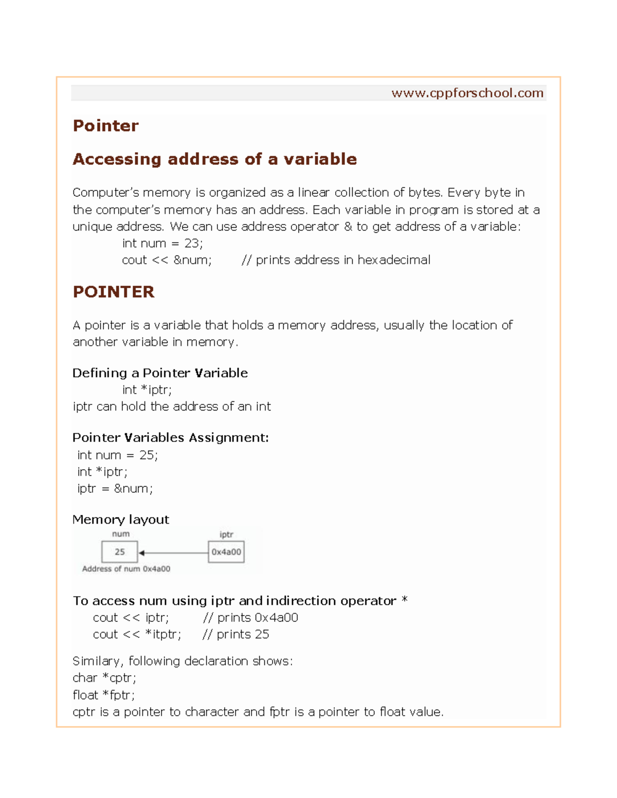 Chapter 16-pointer - Lecture notes 1-4 - cppforschool Pointer Accessing ...