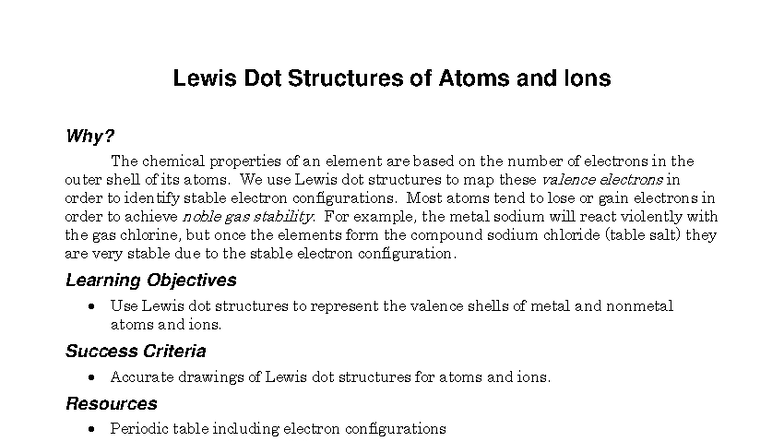 Lewis Dot Structures of Atoms and Ions: A Comprehensive Guide - Studocu