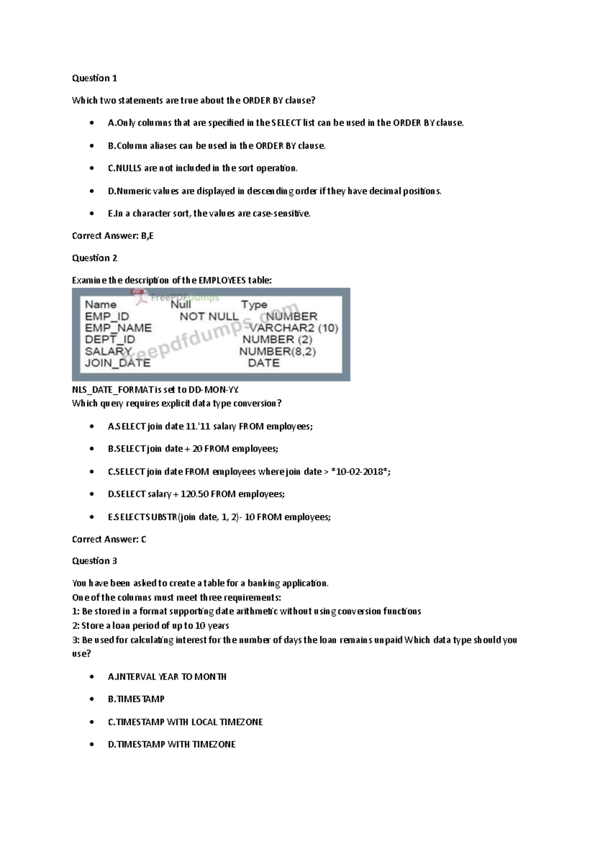 SQL Exam Questions and Answers (Course Code: SQL101) - Studocu