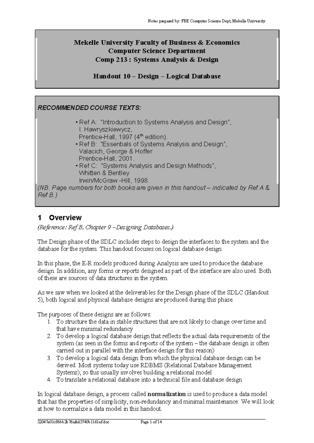 SAD Comp 213 Handout 10: Logical Database Design Notes - Studocu