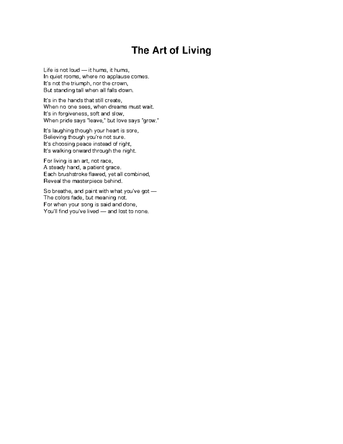 The Art of Living: A Poetic Reflection on Life's Journey - Studocu
