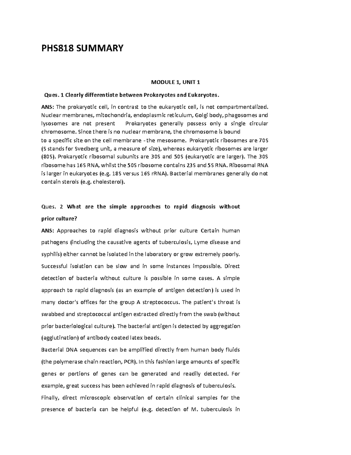 PHS818 Summary: Key Concepts in Microbiology and Pathogenesis - Studocu