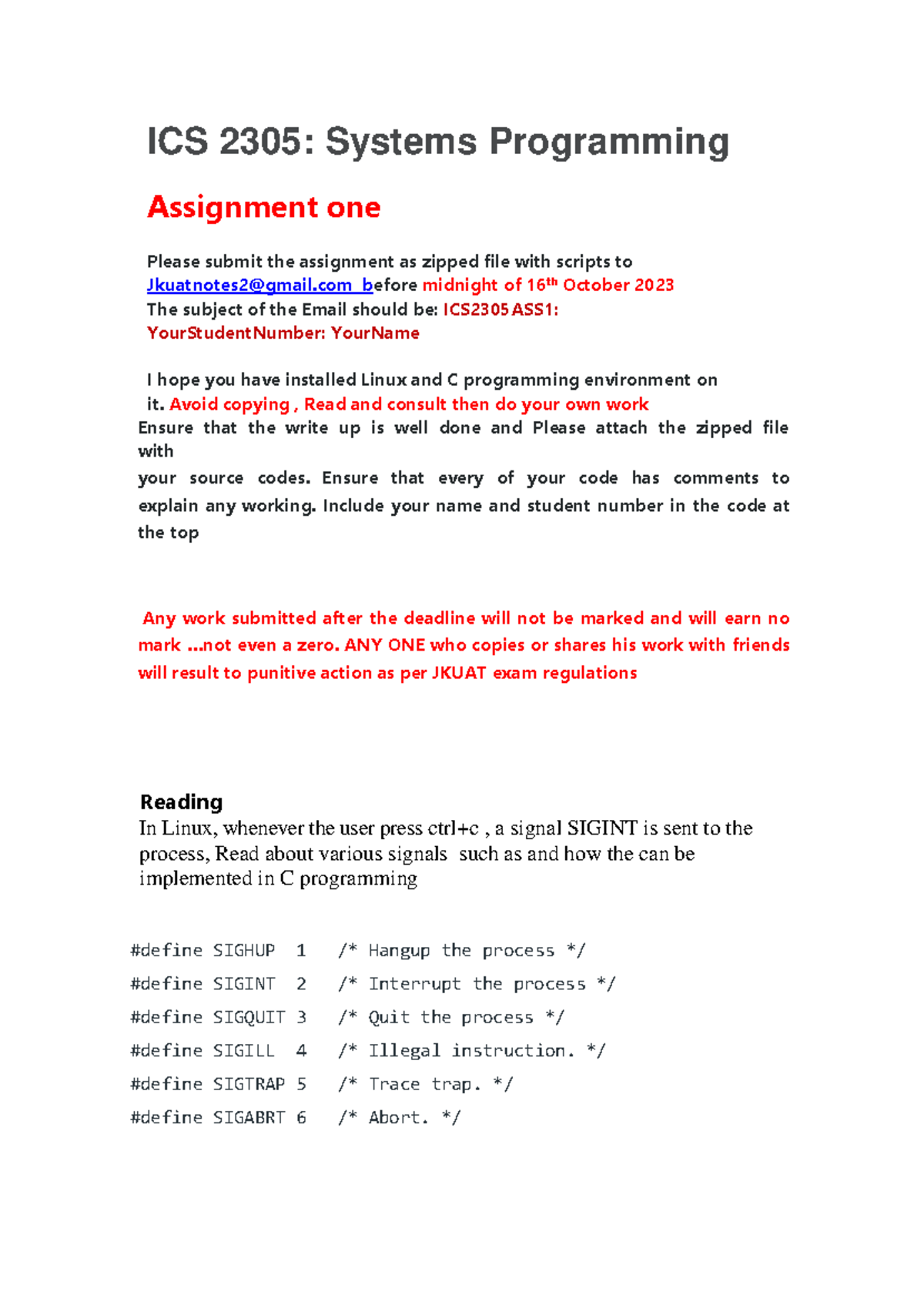 ICS 2305: Systems Programming Assignment 1 Guidelines - Studocu