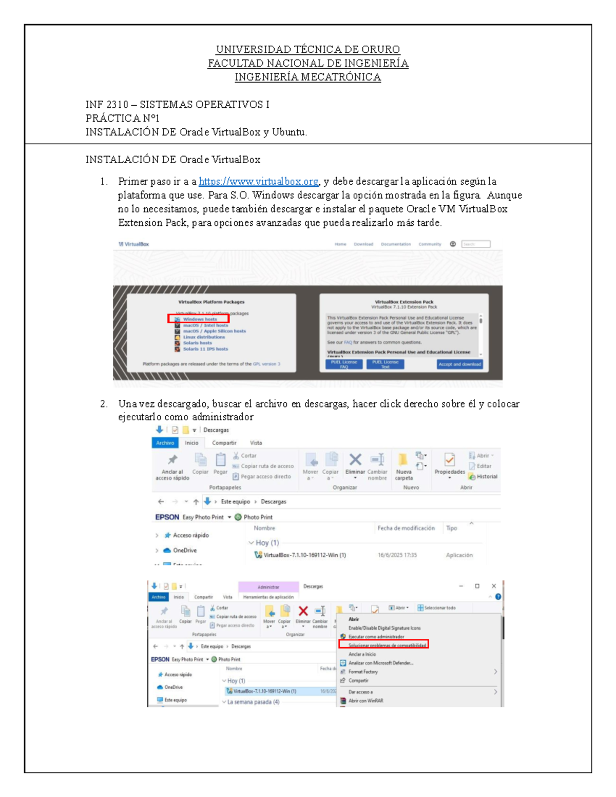 INF 2310 Práctica #1: Instalación de Oracle VirtualBox y Ubuntu - Studocu