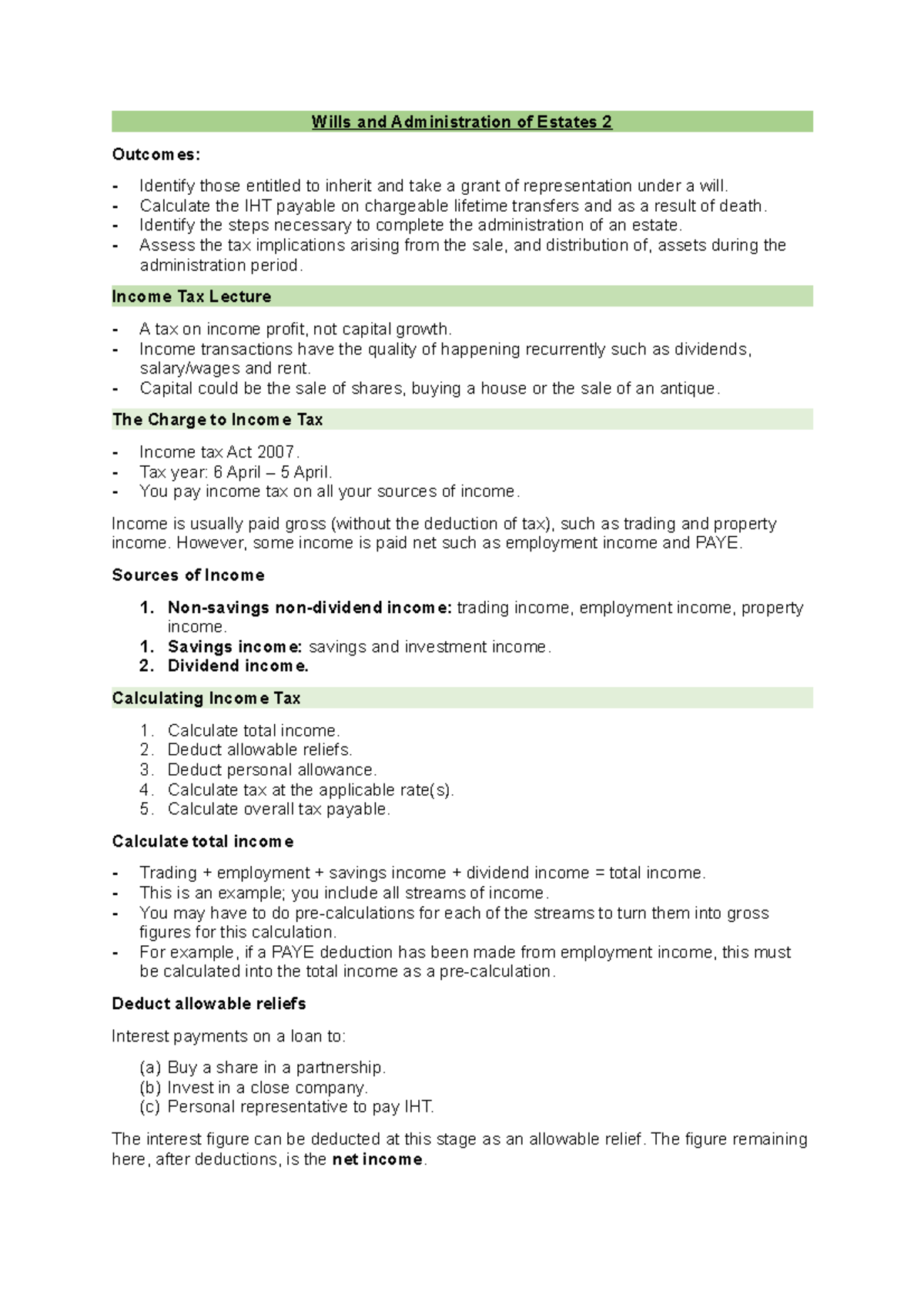 Wills and Administration of Estates 2 - Calculate the IHT payable on ...