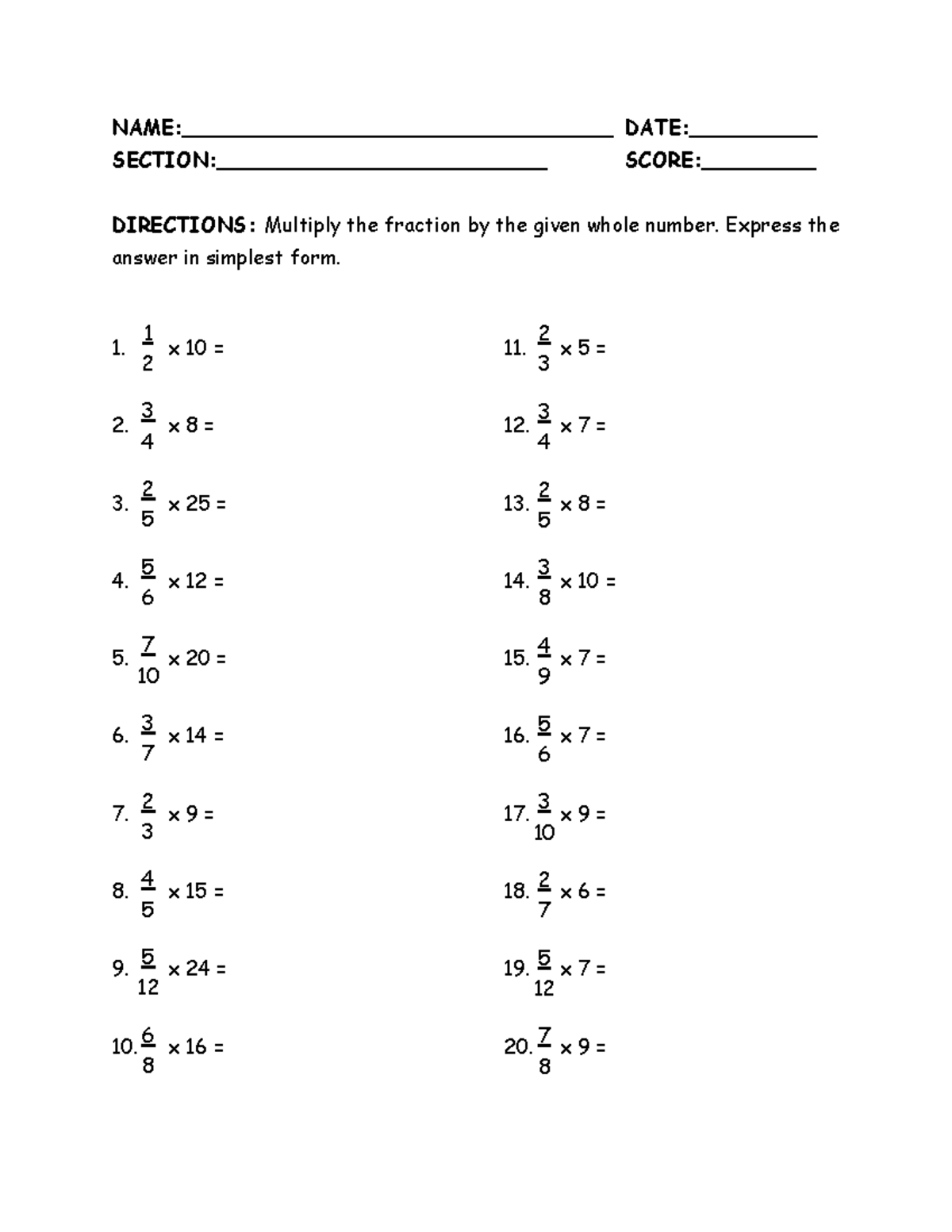 43. Fractions - Multiplication Practice Problems - Studocu