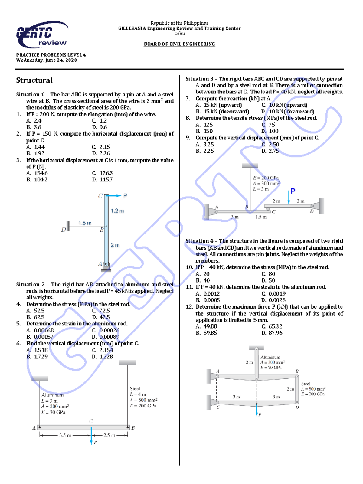 Practice Problems in Civil Engineering - GERTC Level 4 Exam Prep - Studocu