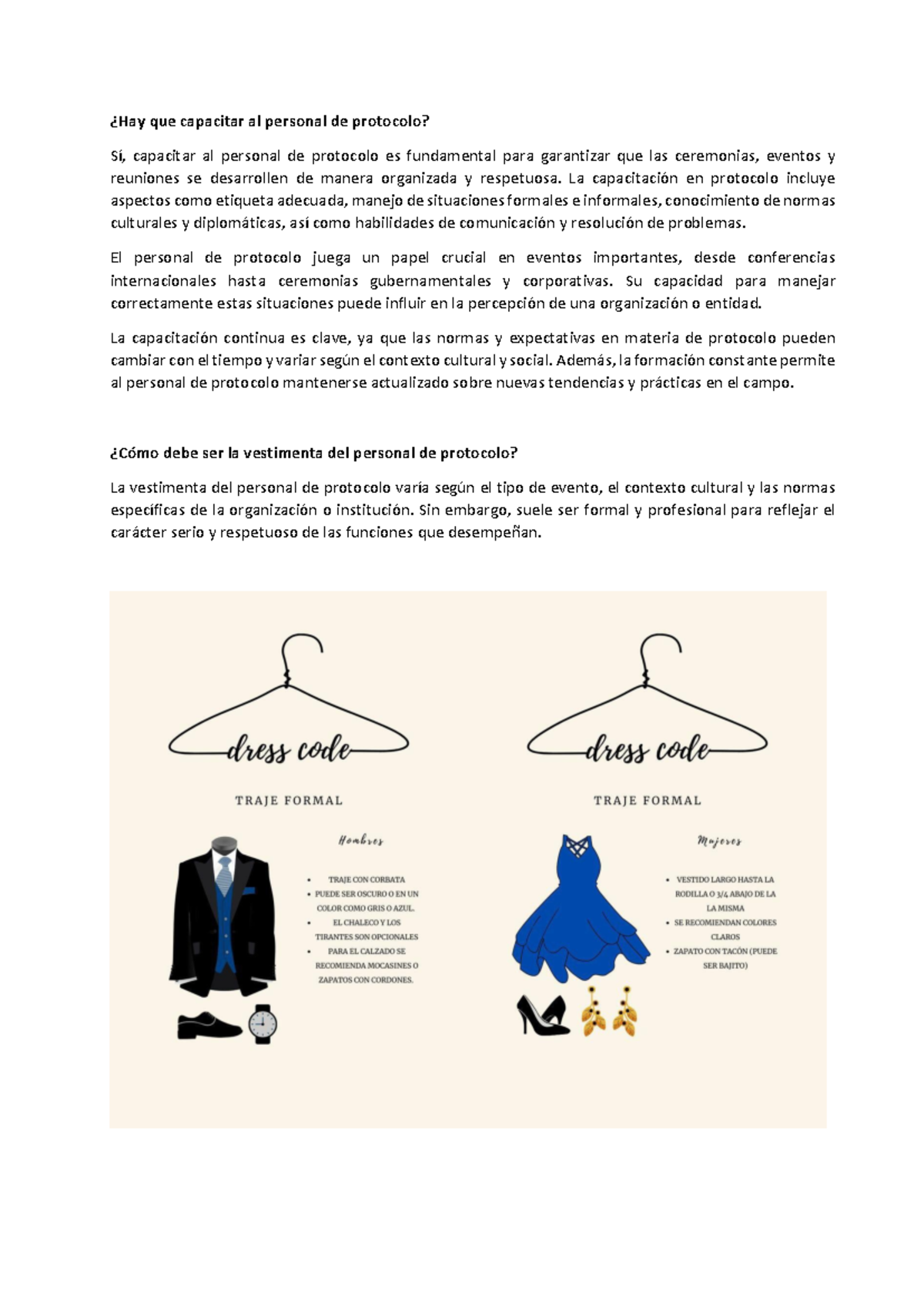 Capacitación y Vestimenta del Personal de Protocolo en Eventos - Studocu