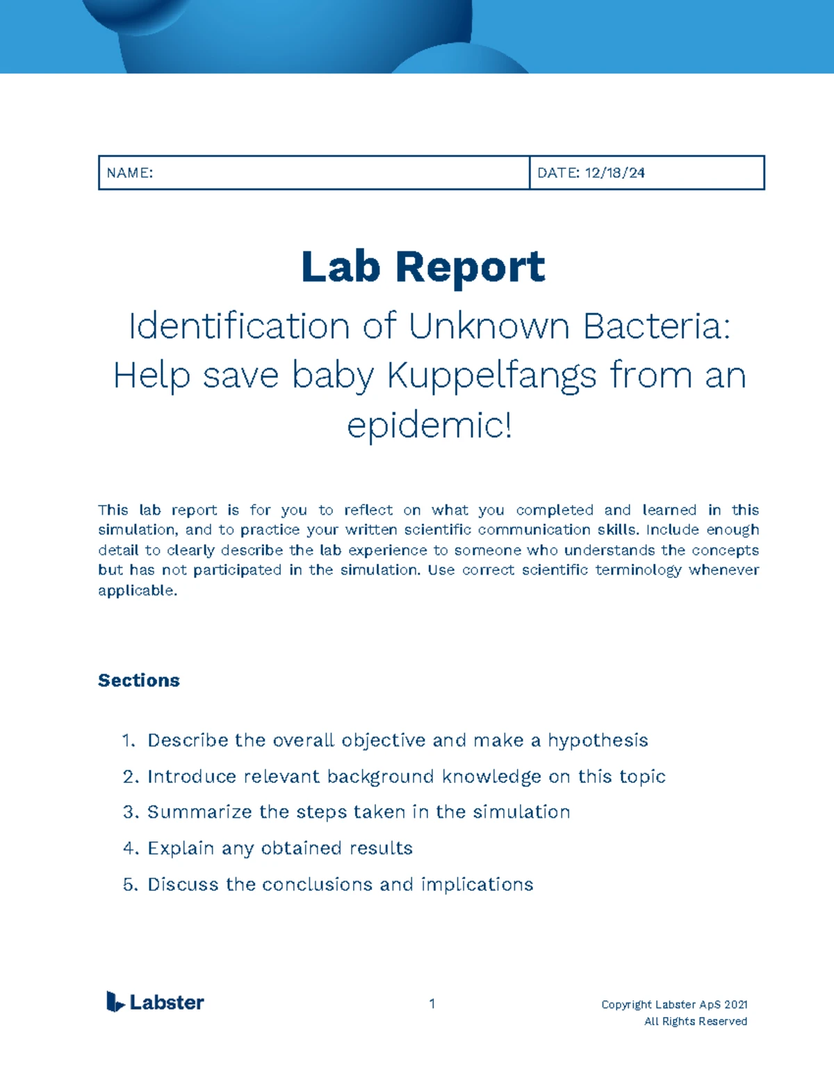 Lab Report: Identification of Unknown Bacteria Simulation (BIO 101 ...