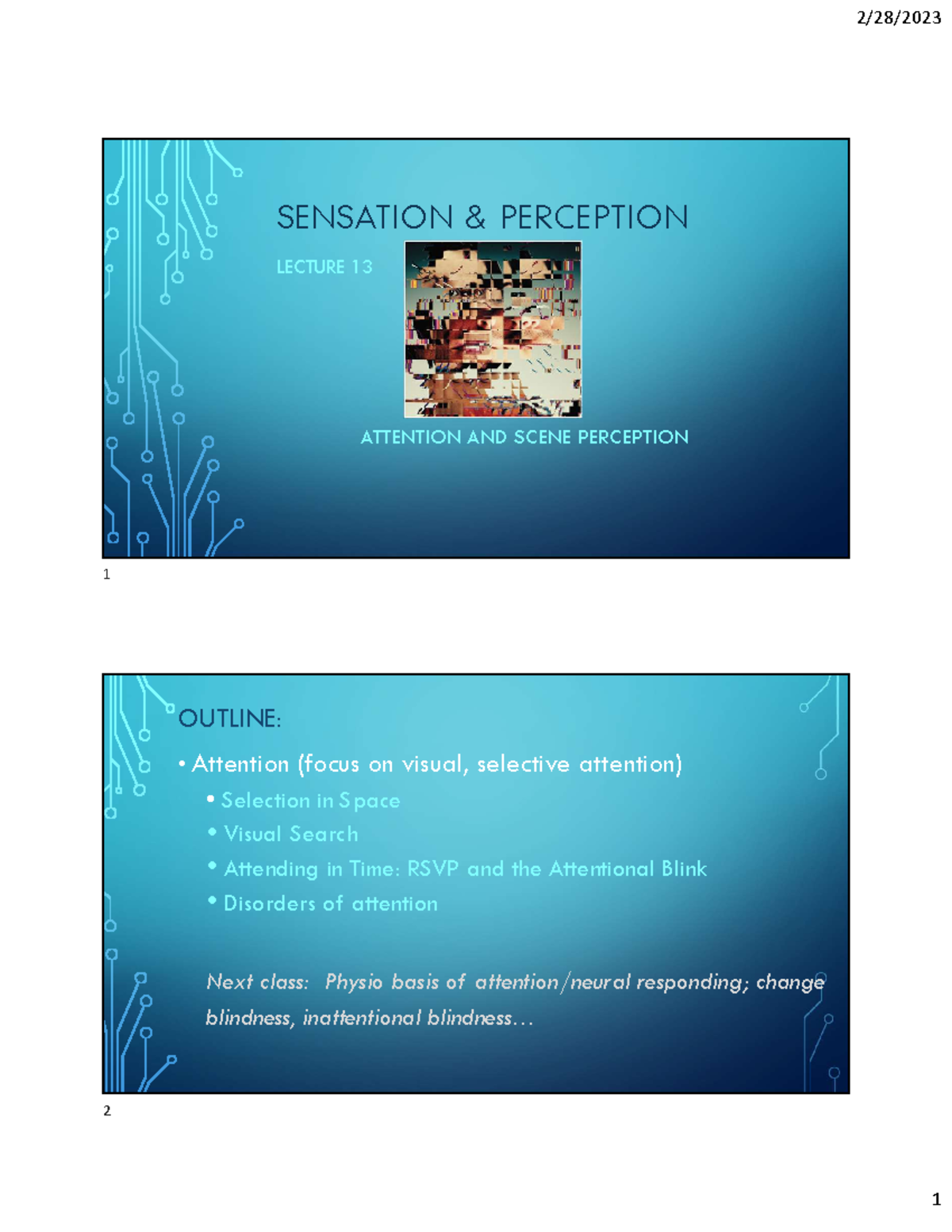 Psych 384 Lecture 13: Attention and Scene Perception Overview ...