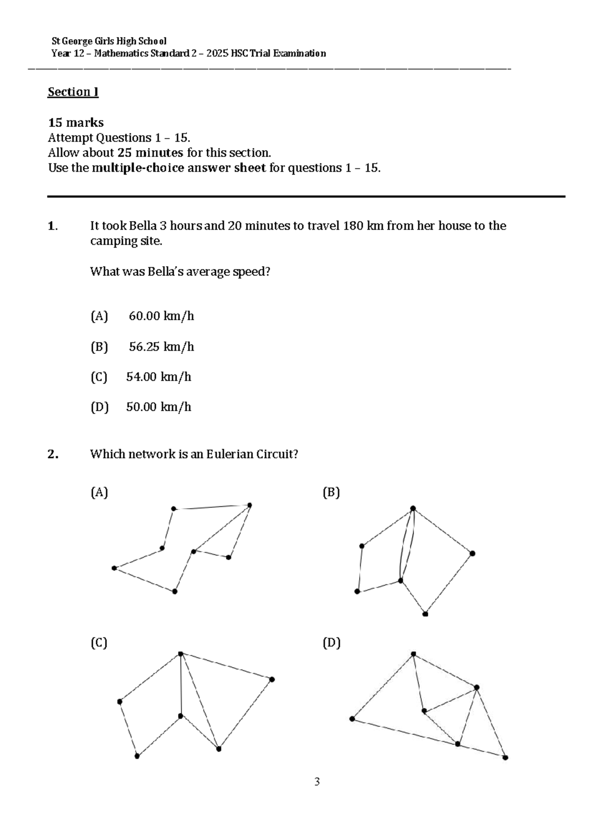 St George Girls High School Year 12 Mathematics Standard 2 2025 HSC ...