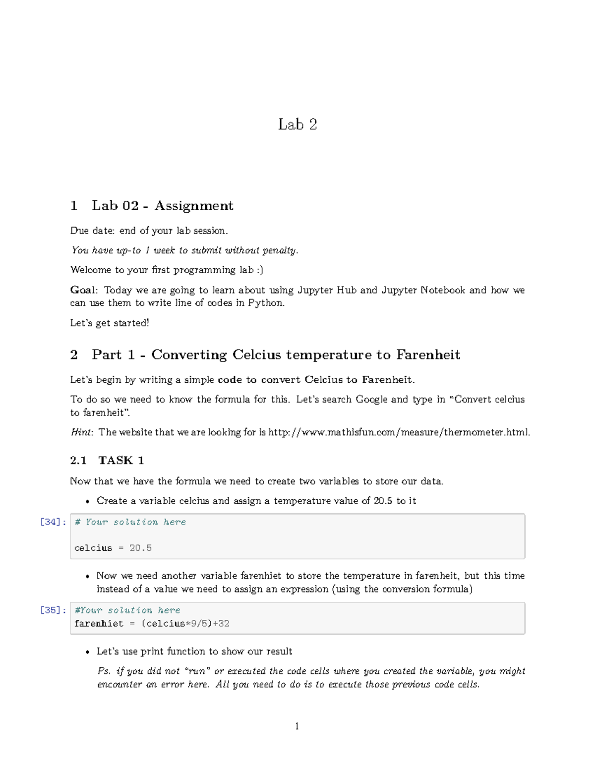 Lab 02: Python Temperature Conversion in CSCI1040 - Studocu