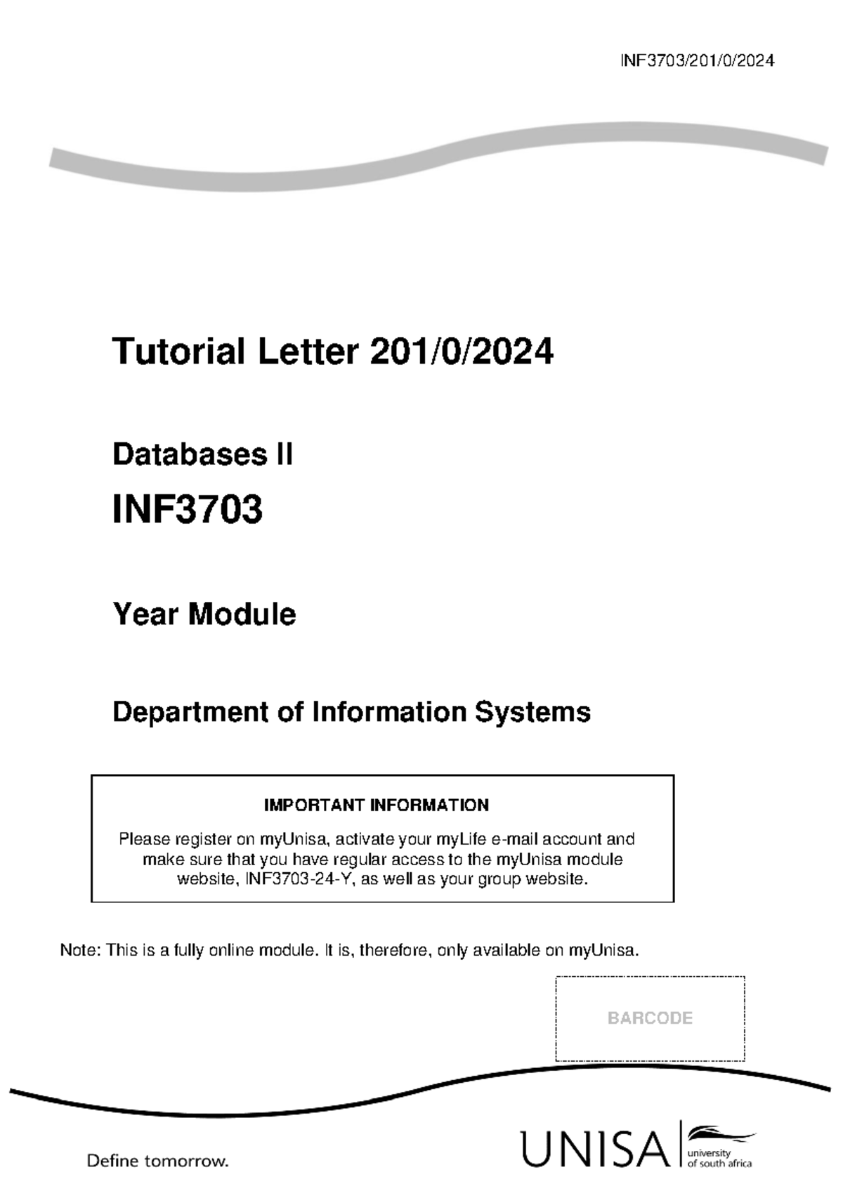 Tutorial Letter INF3703/201: Databases II Overview & Exam Guide - Studocu