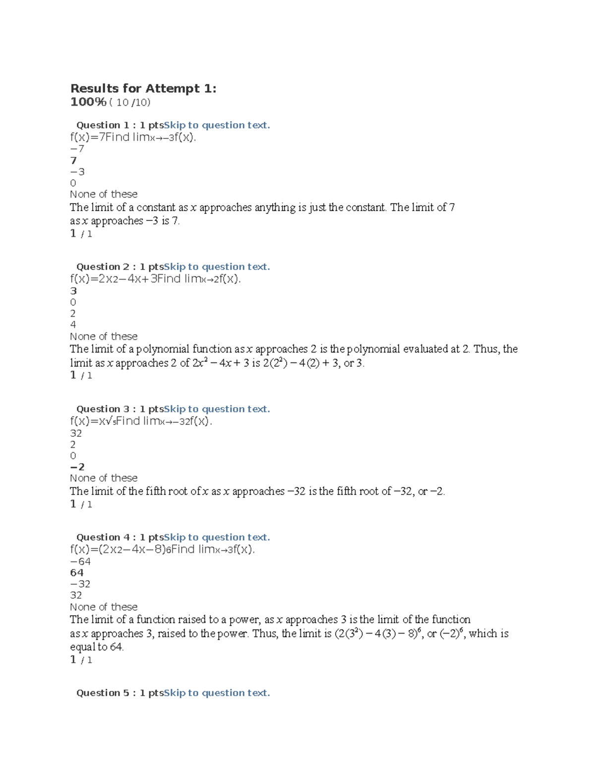 MATH 101: Limit Laws - Attempt 1 Results and Explanations - Studocu