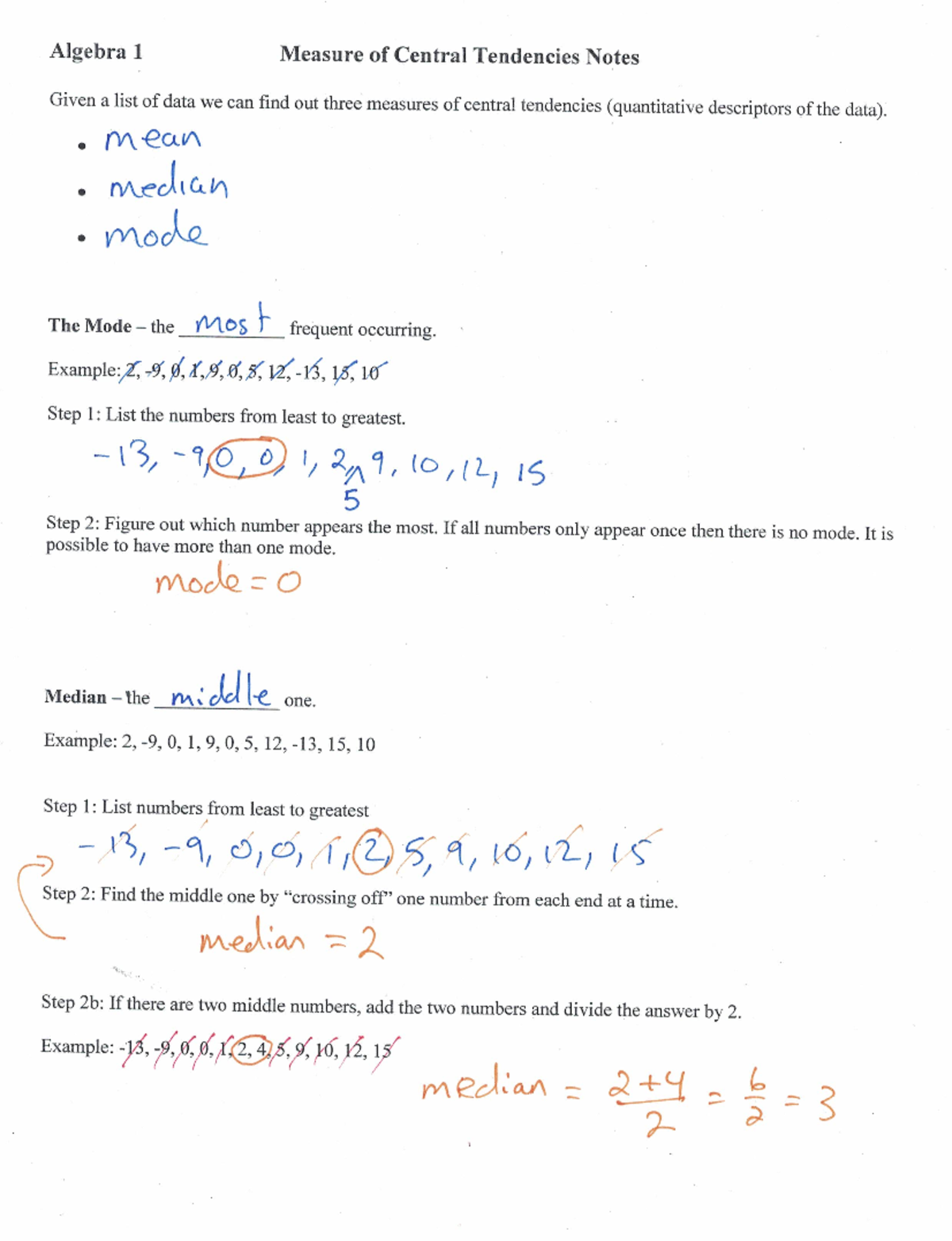 Algebra 1: Measures of Central Tendencies Study Notes - Studocu