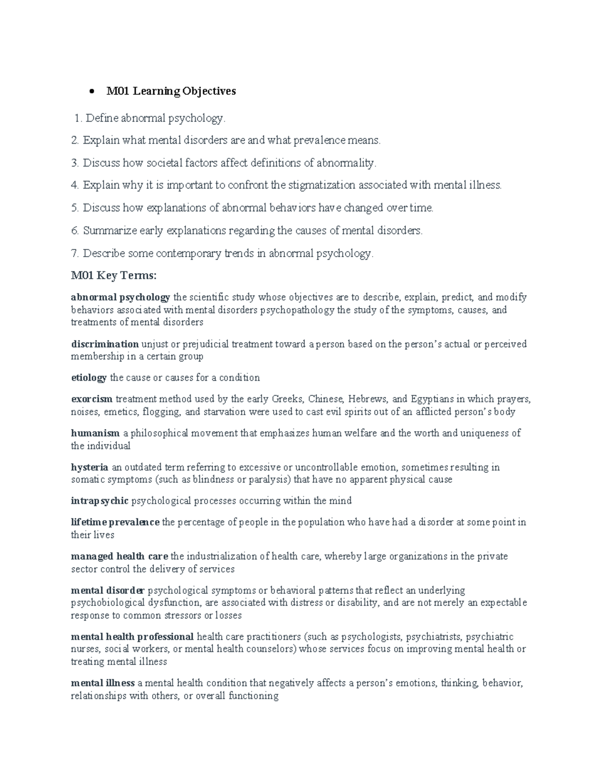M01 Lecture Notes: Abnormal Psychology Overview - Studocu