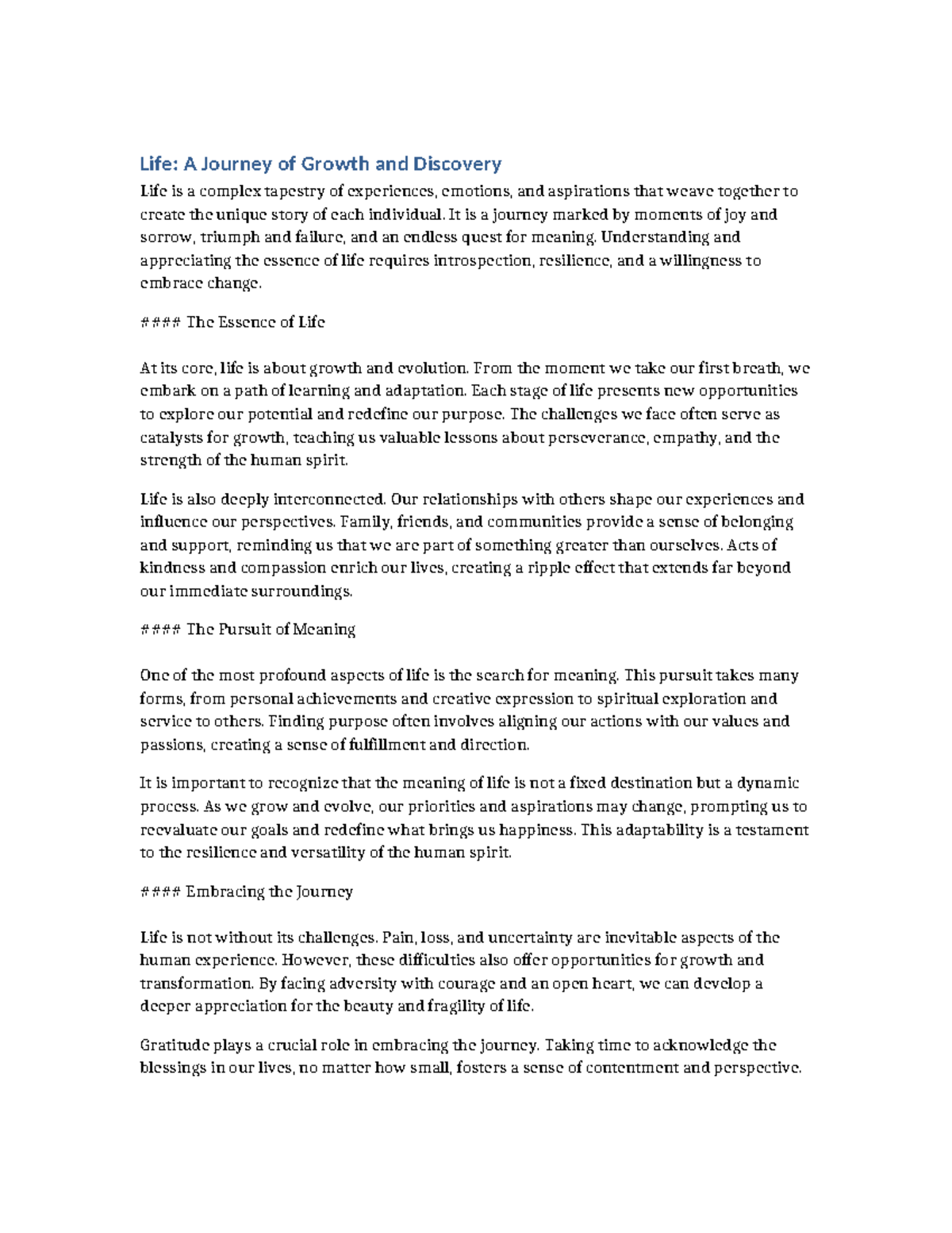 Life Journey of Growth and Discovery - Life: A Journey of Growth and ...