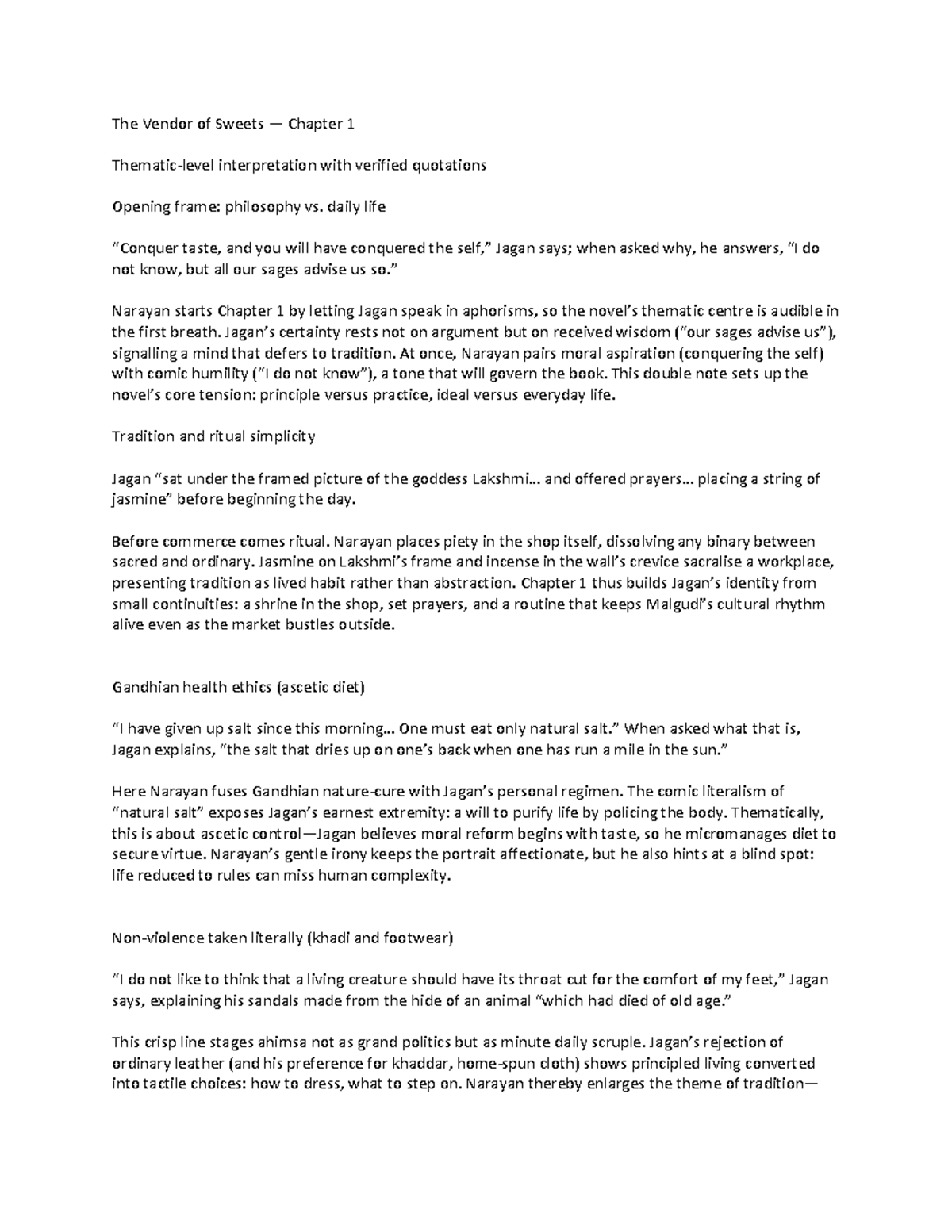 The Vendor of Sweets (ZXCVCV) - Chapter 1 Analysis and Themes - Studocu