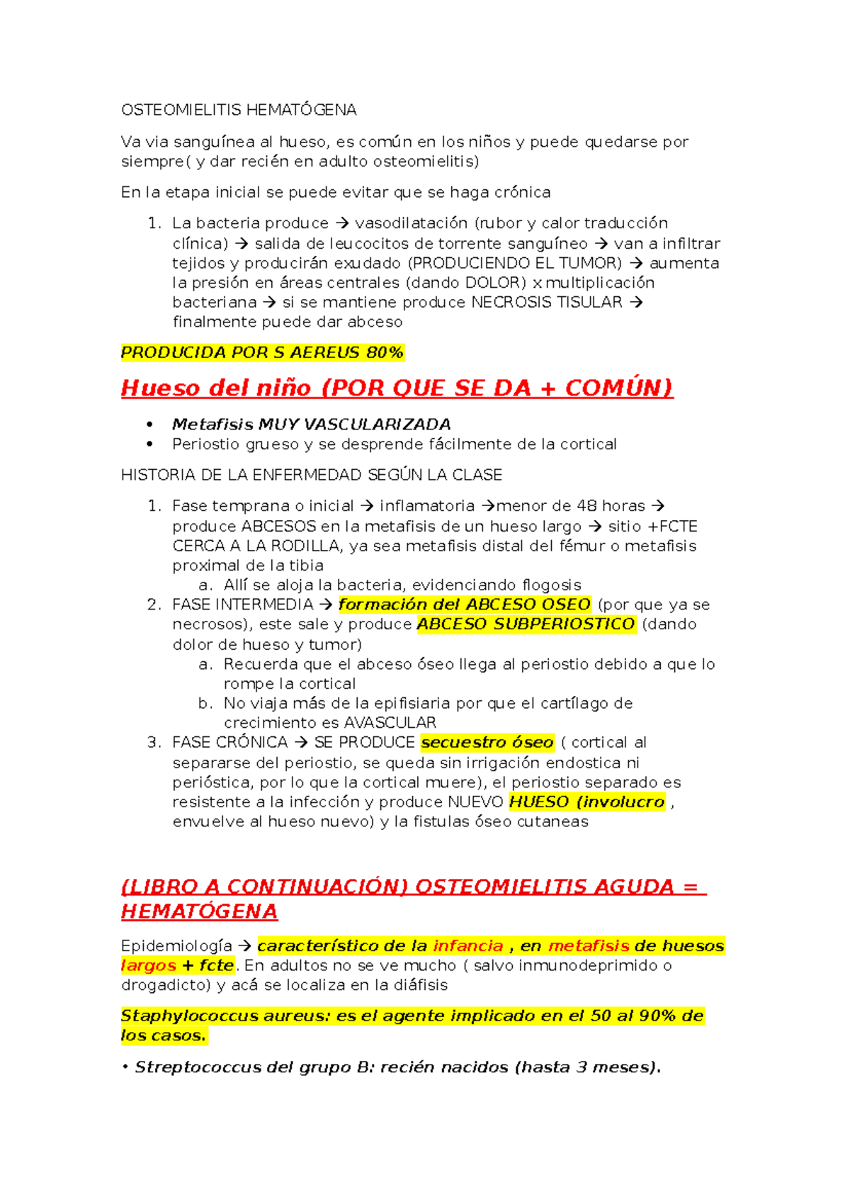 Osteomielitis Hematógena: Infecciones y Tratamiento Final Clase - Studocu