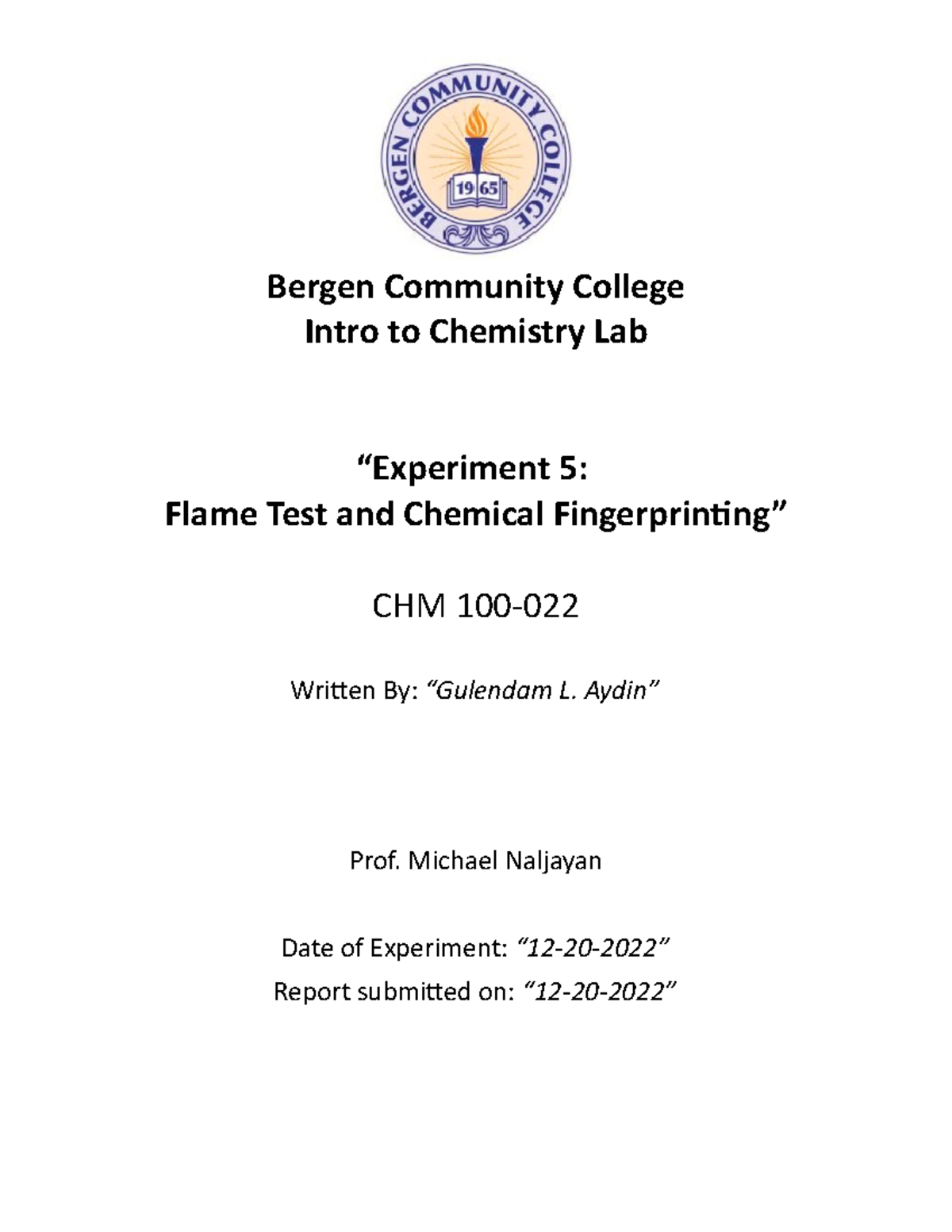 Experiment 5 - Flame Test & Chemical Fingerprinting (CHM 100) - Studocu