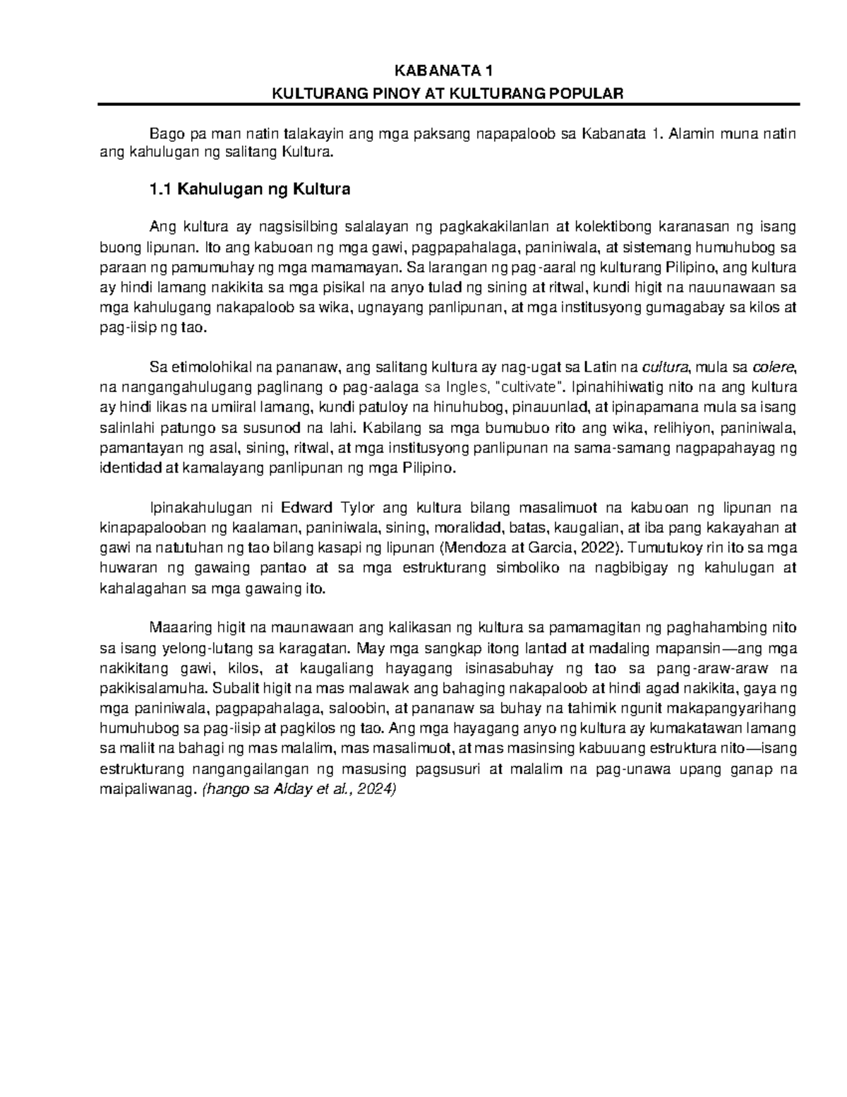 Kabanata 1: Kulturang Pinoy at Kulturang Popular - Isang Pagsusuri ...