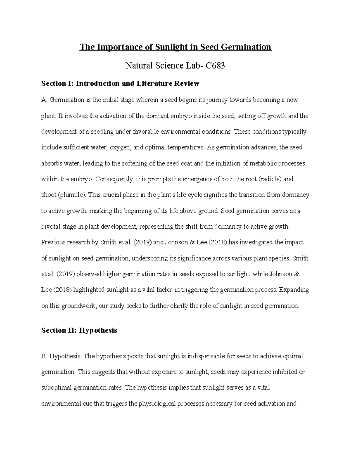 Lab Report on Seed Germination: Effects of Sunlight (Nat Sci Lab-C ...
