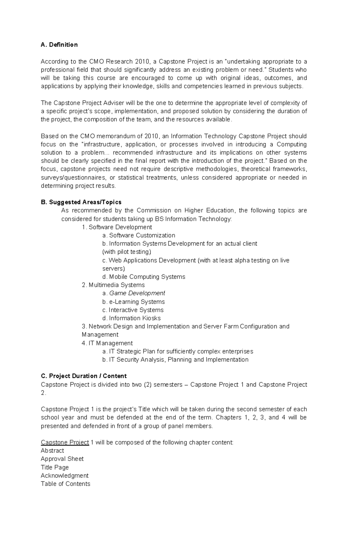 Capstone Project Flow Overview for BS IT 2021: Guidelines & Structure ...