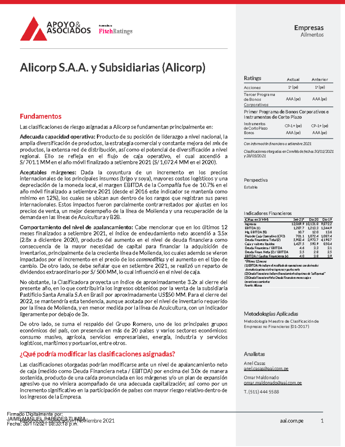 Informe Financiero de Alicorp S.A. - FitchRatings Análisis 2021 - Studocu