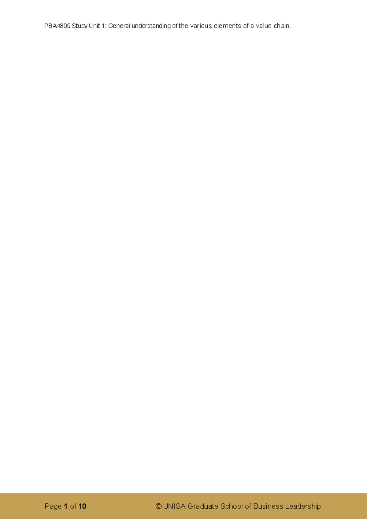 PBA4805 Study Unit 1: Value Chain Analysis and Key Concepts Overview ...