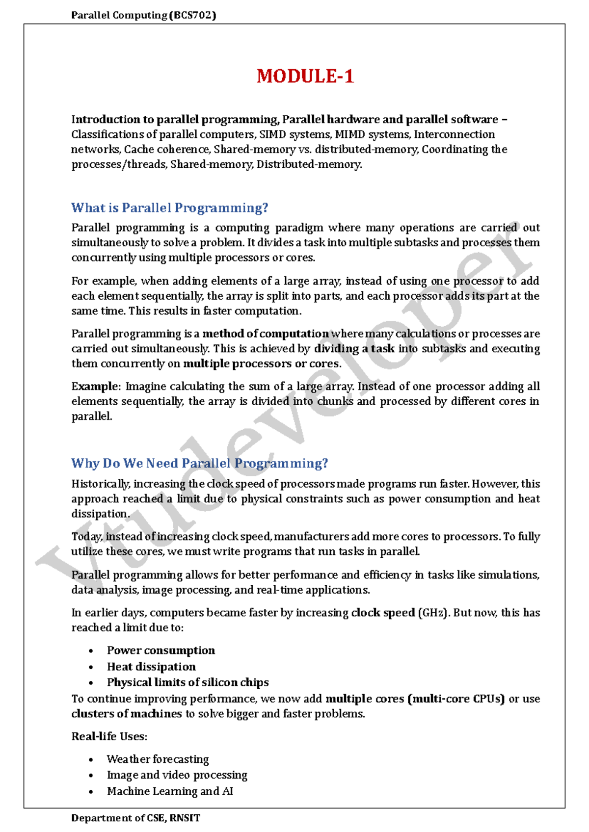 Parallel Computing (BCS702) Module 1 Notes on Programming & Hardware ...