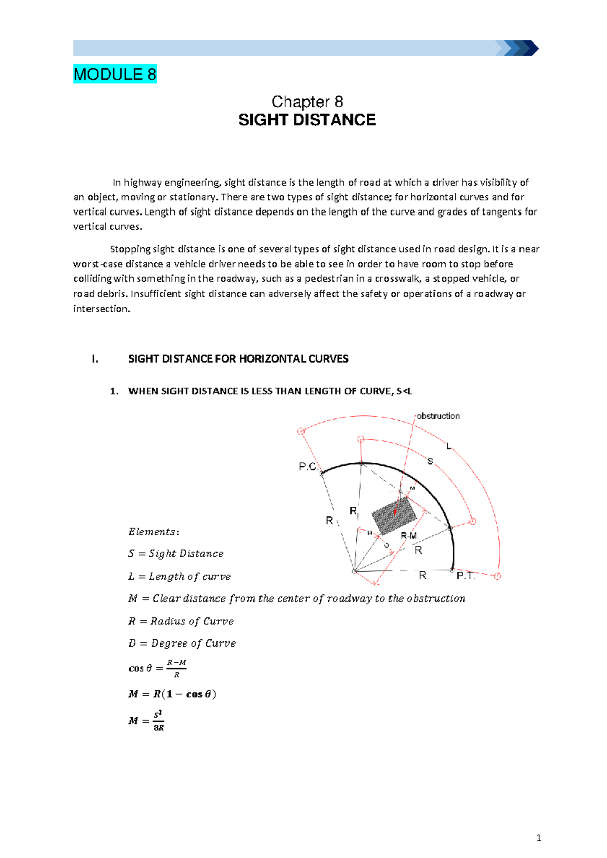 MODULE 8: Chapter 8 - Understanding Sight Distance in Highway ...