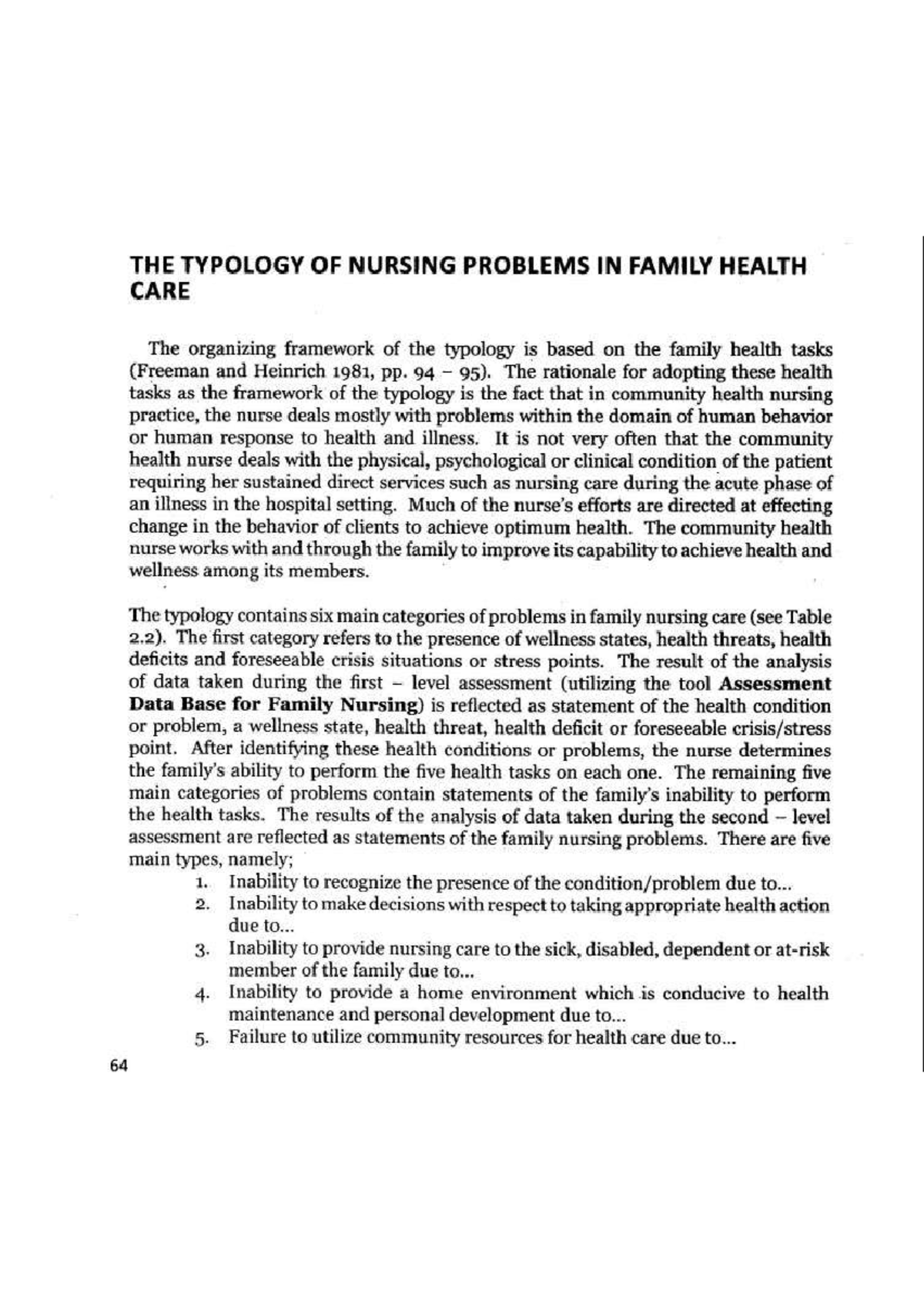 CHN: Typology of Nursing Problems in Family Health Care - Studocu