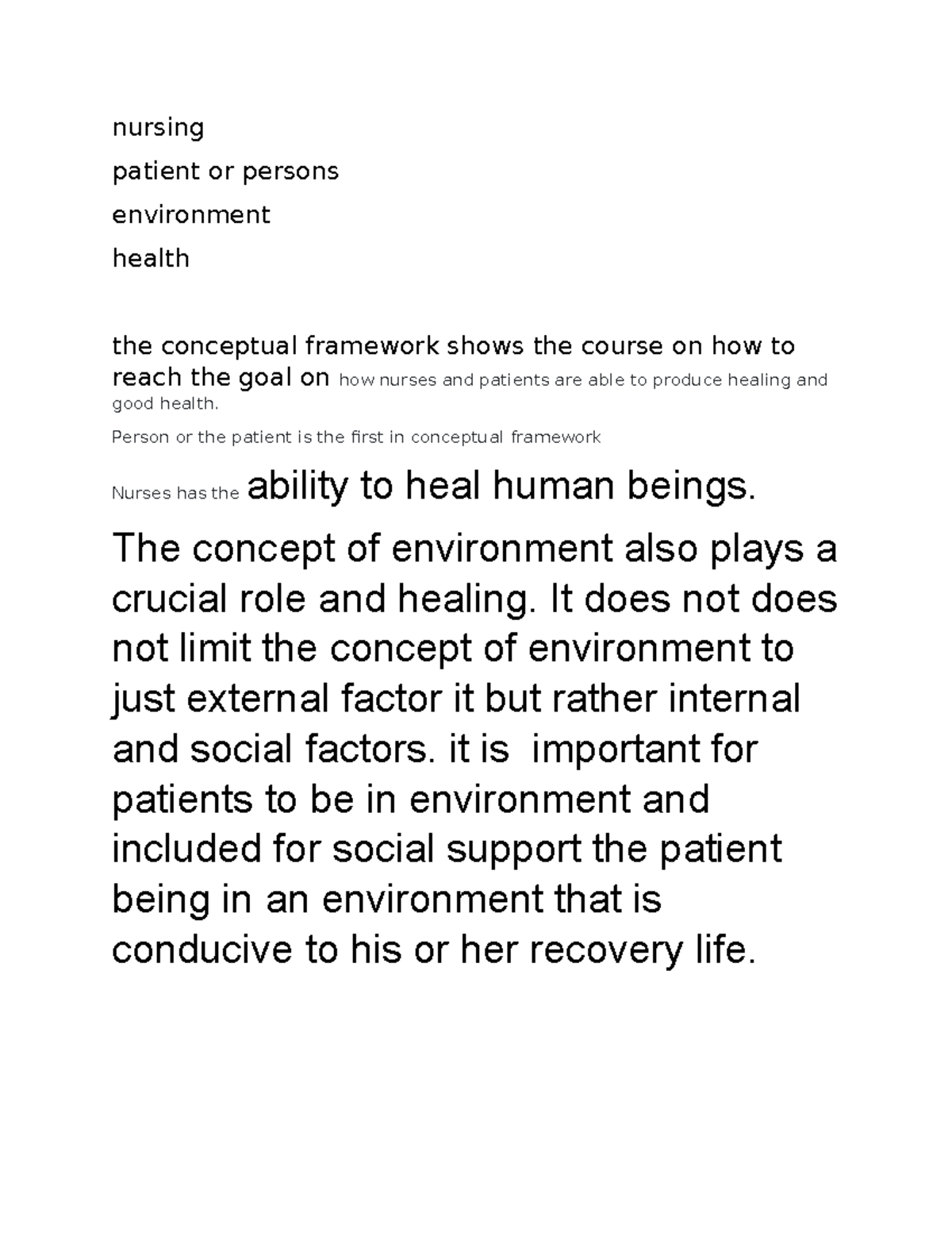 Nursing Patient Environment Health Framework - MED-SURG - Studocu
